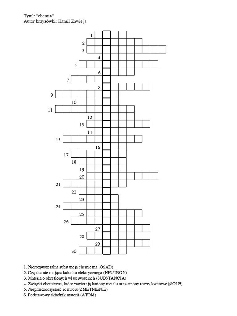 Krzyzowka Chemia | PDF