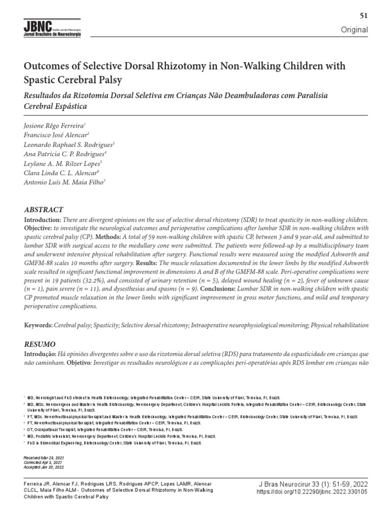 Outcomes of Selective Dorsal Rhizotomy in Non-Walking Children With ...