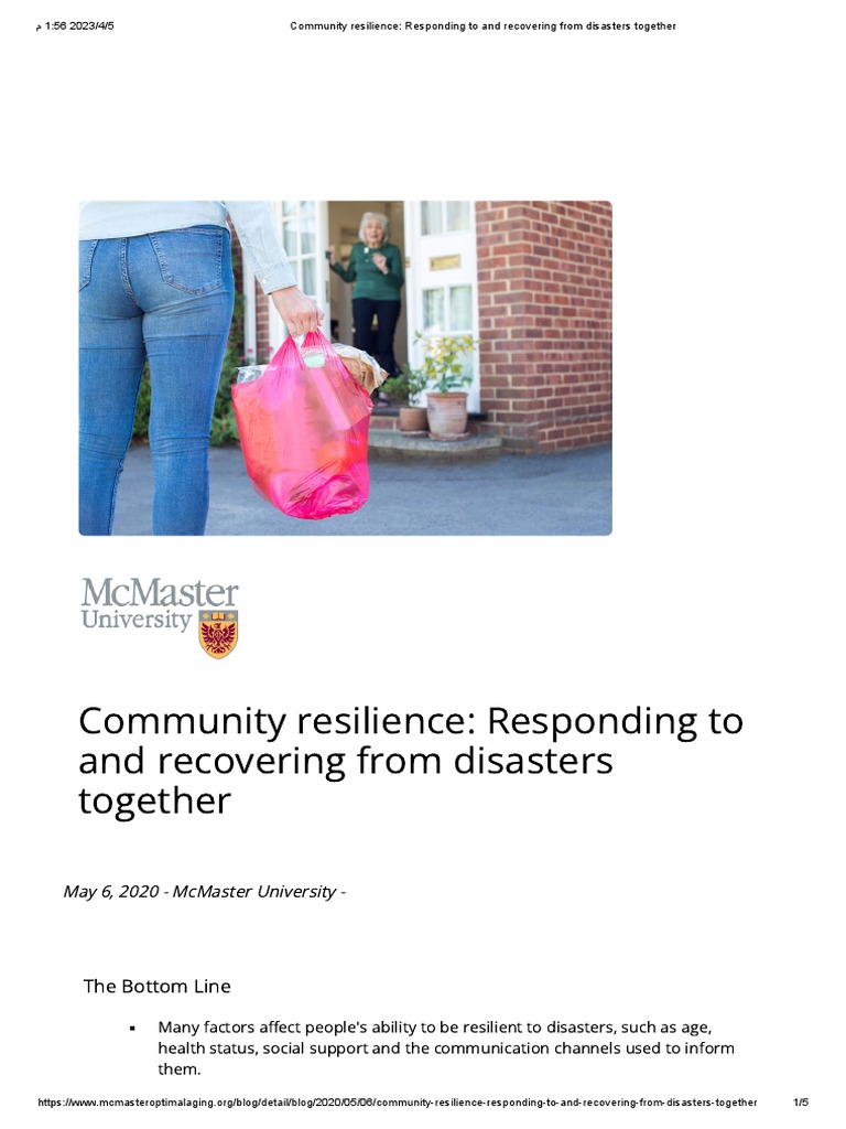 Community Resilience - Responding To and Recovering From Disasters ...