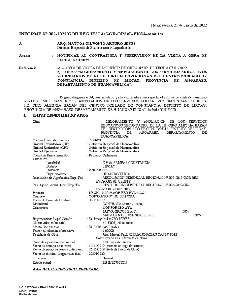 INFORME #02 Visita Obra PAMPAS CONSTANCIA | PDF