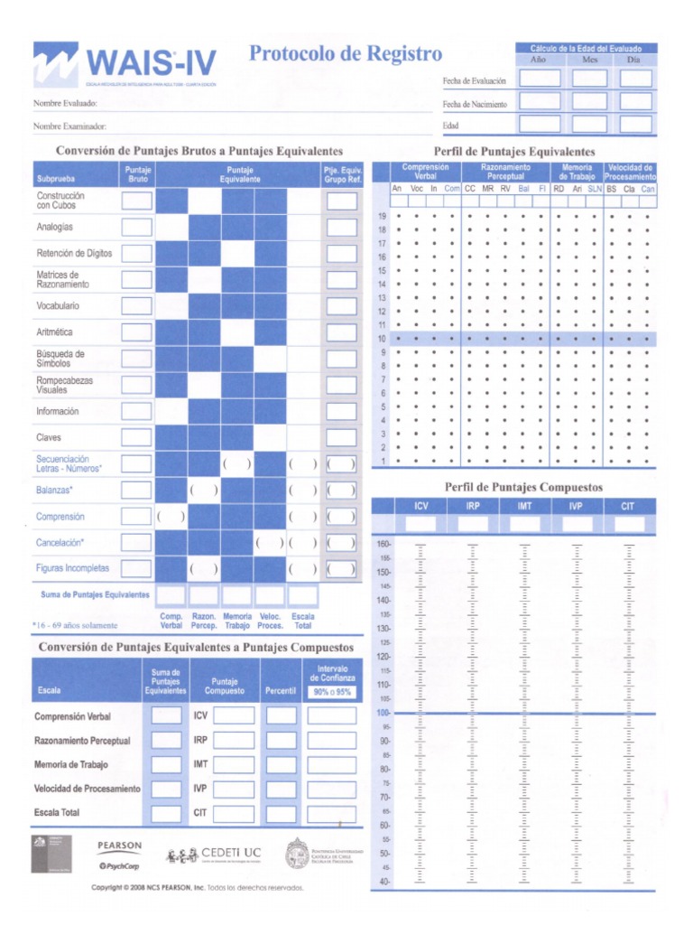 Protocolo WAIS-IV Pruebas Principales | PDF