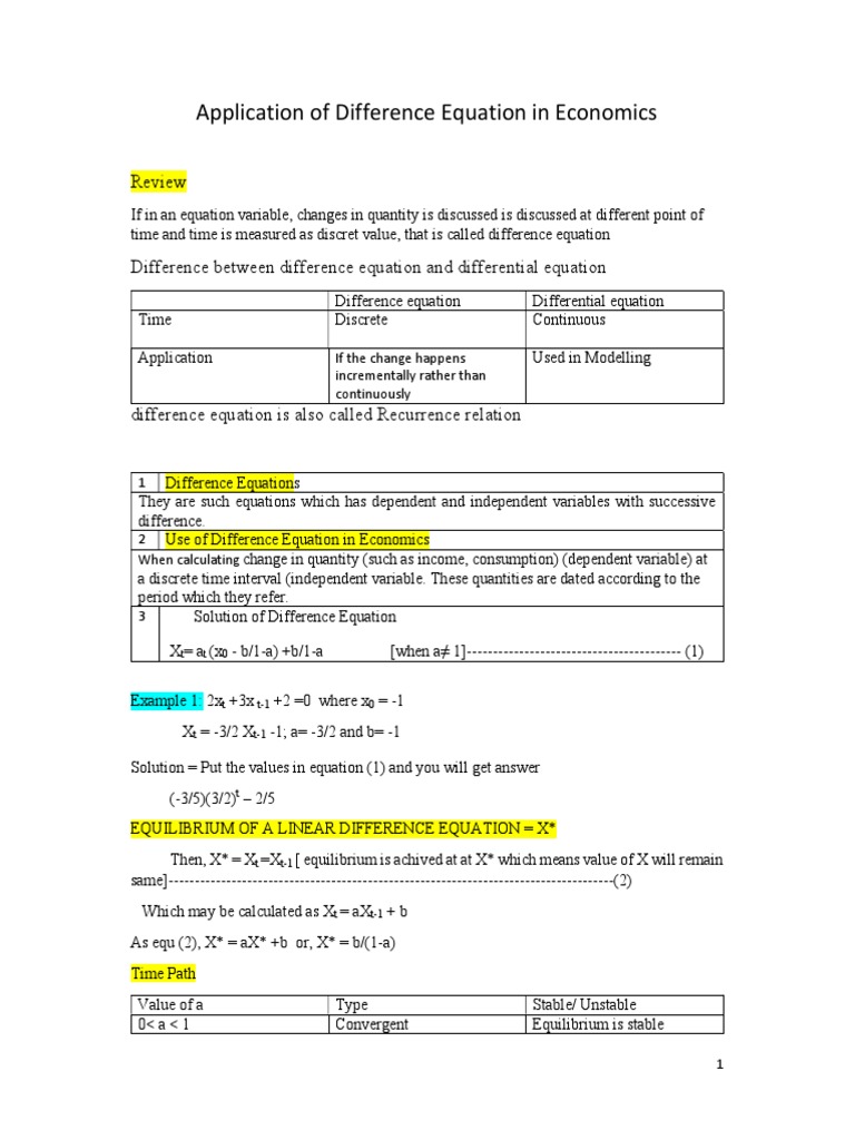 Application of Difference Equation in Economics: Review | PDF