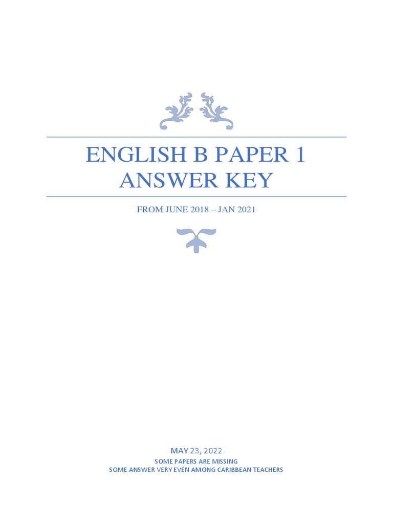 CSEC English B Paper 1 Answer Key | PDF | Art | Science & Mathematics