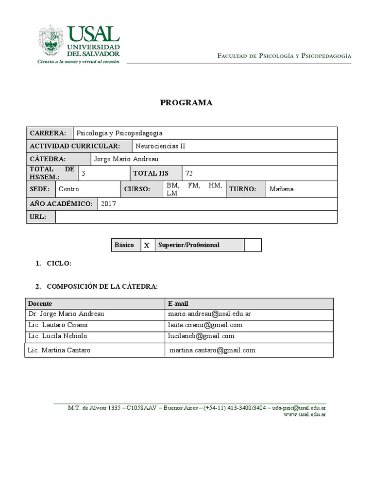 Programa Neurociencias II - 2C 2017 | PDF | Sinapsis | Neurofisiología