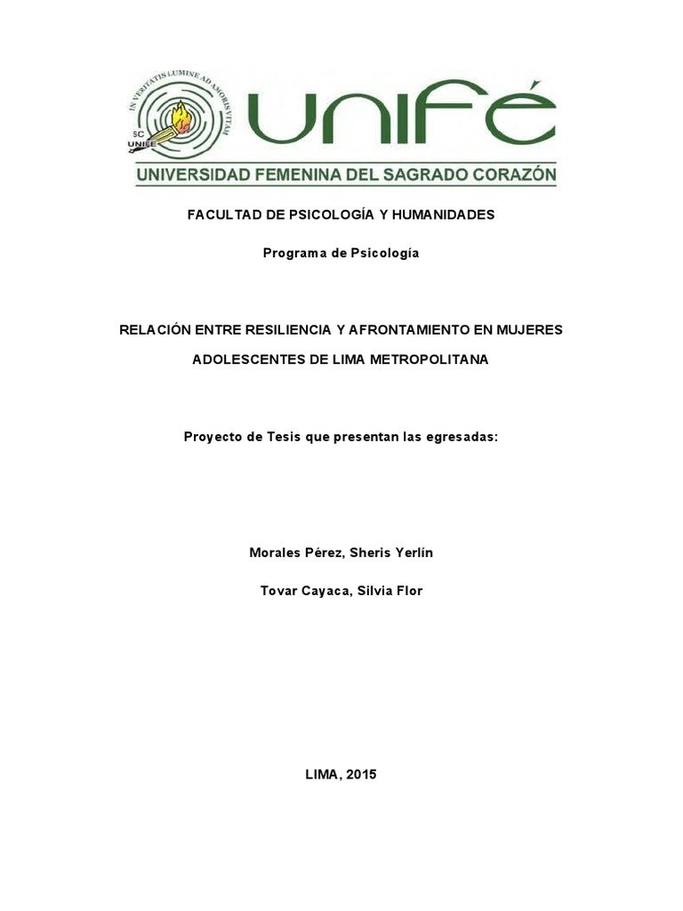 Proyecto de Tesis F UNIFE | PDF | Las emociones | Resiliencia psicológica