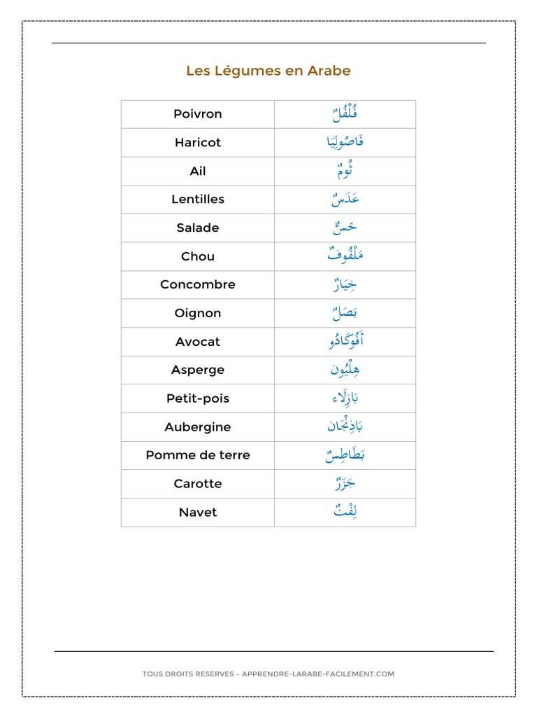 Legumes en Arabe PDF | PDF