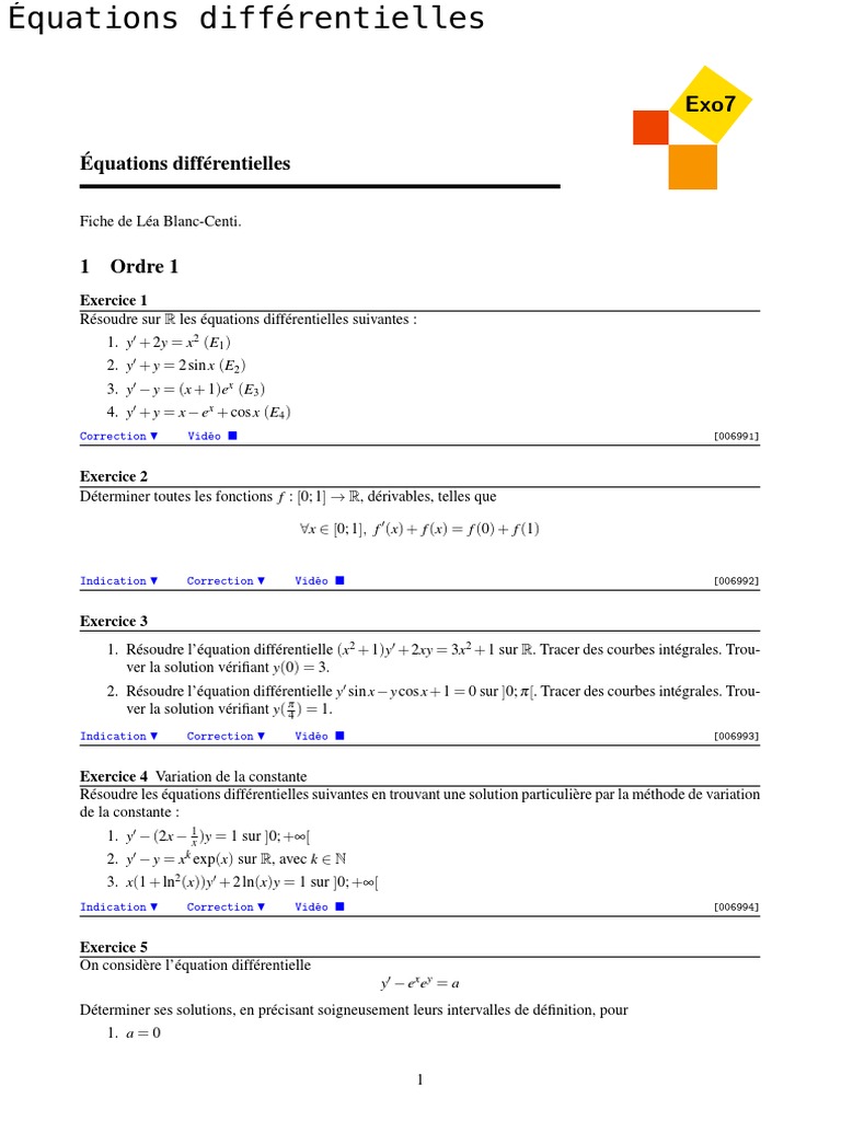 Equations Différentielles | PDF | Intégral | Équations