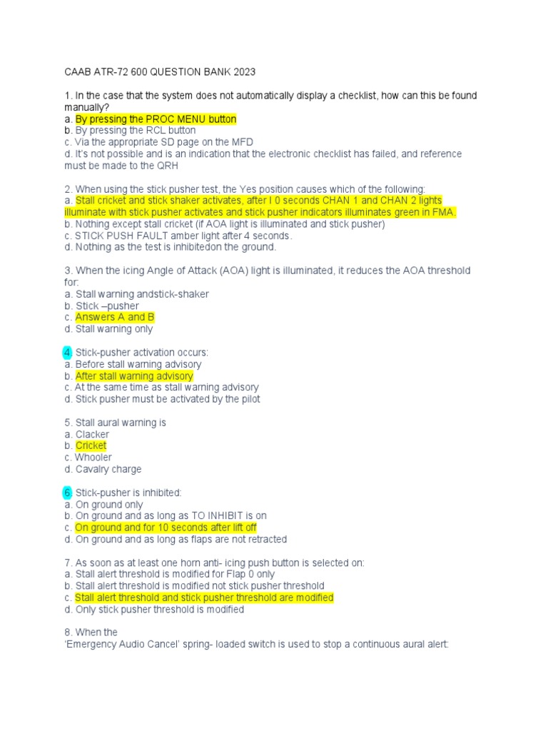 Atr 72 600 Caab Bank | PDF | Flight Control Surfaces | Aircraft Flight ...