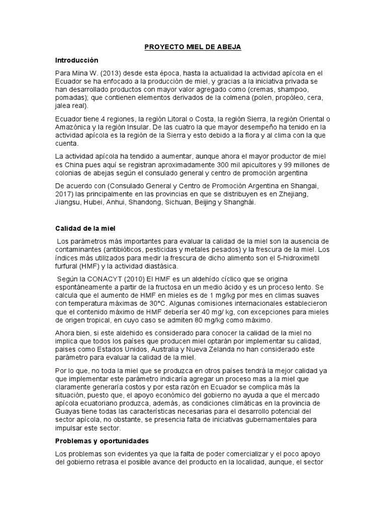 Proyecto Grupal Sobre La Miel de Abeja Imprimir | PDF
