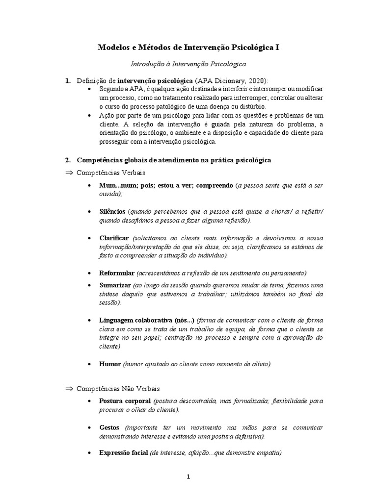 Resumos - Modelos e Métodos de Intervenção Psicológica I | PDF ...