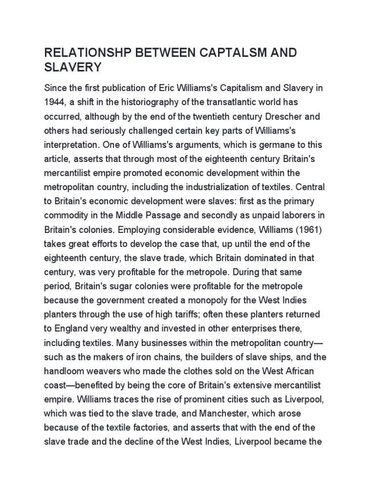 Relationship Between Capitalism and Slavery in Europe | PDF | Atlantic Slave Trade | Capitalism