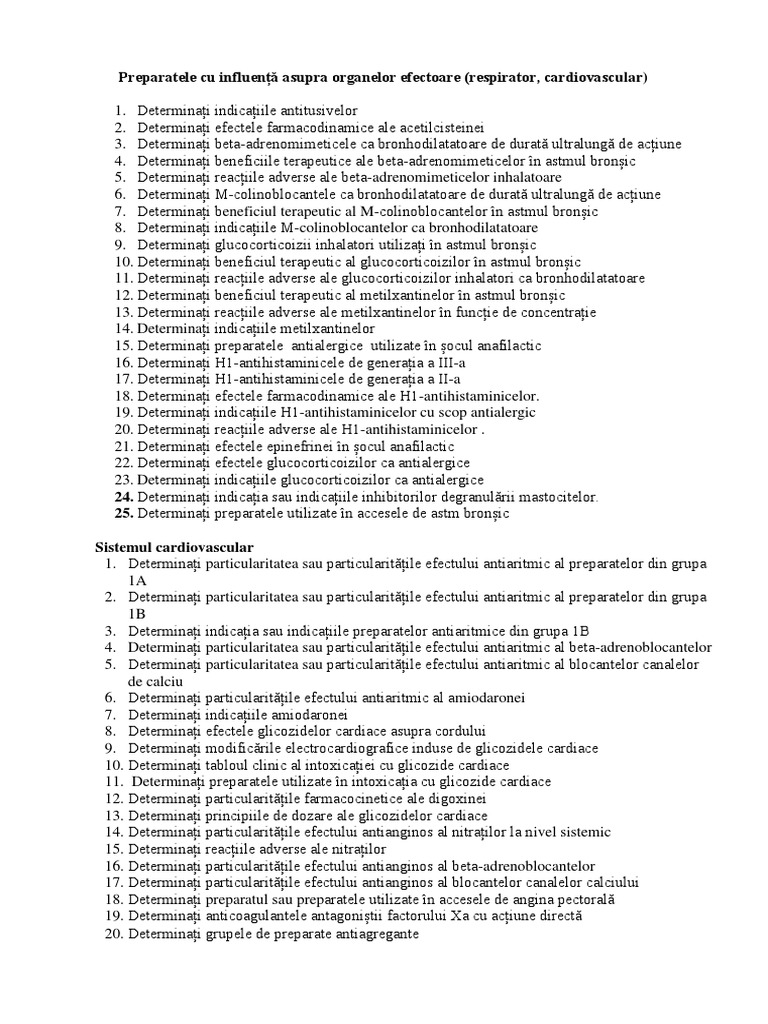 Enunturi Examen Farmacologie Clinica Medicina I 2022 2023 | PDF