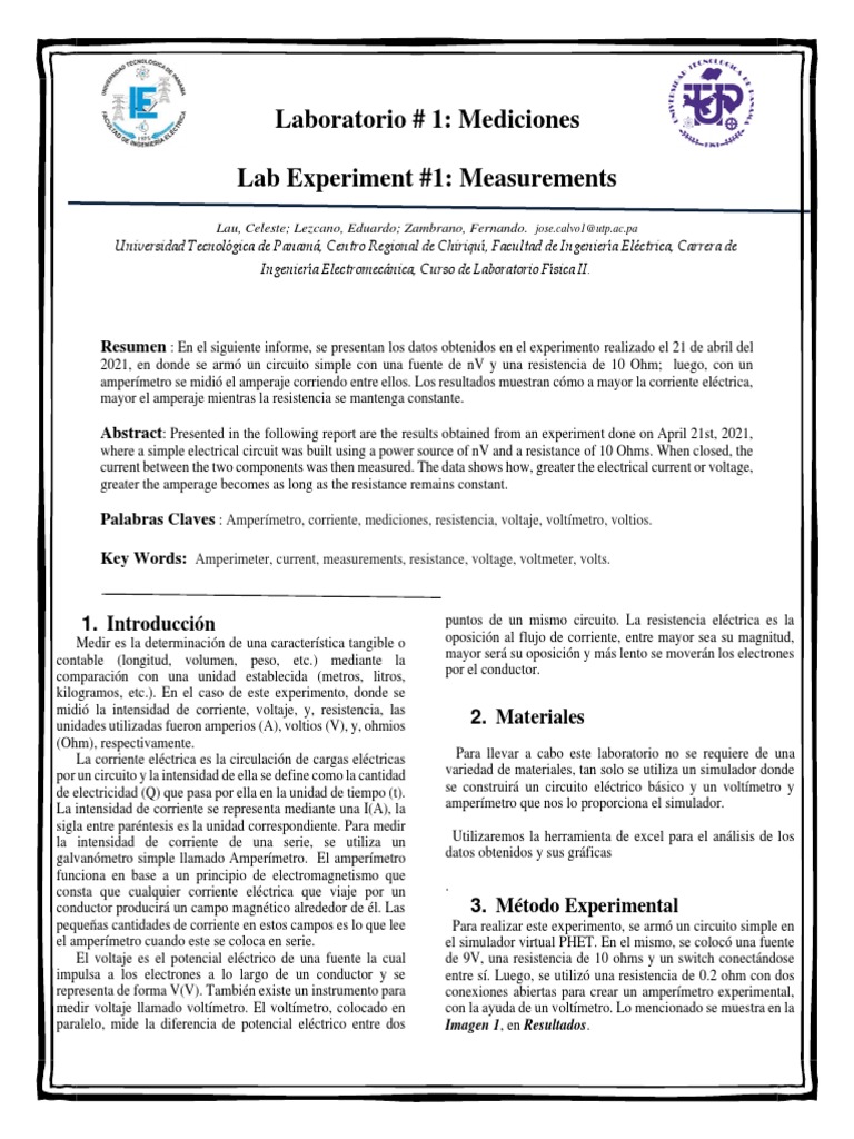 Informe de Física II - 1 - Mediciones | PDF | Corriente eléctrica | Electricidad