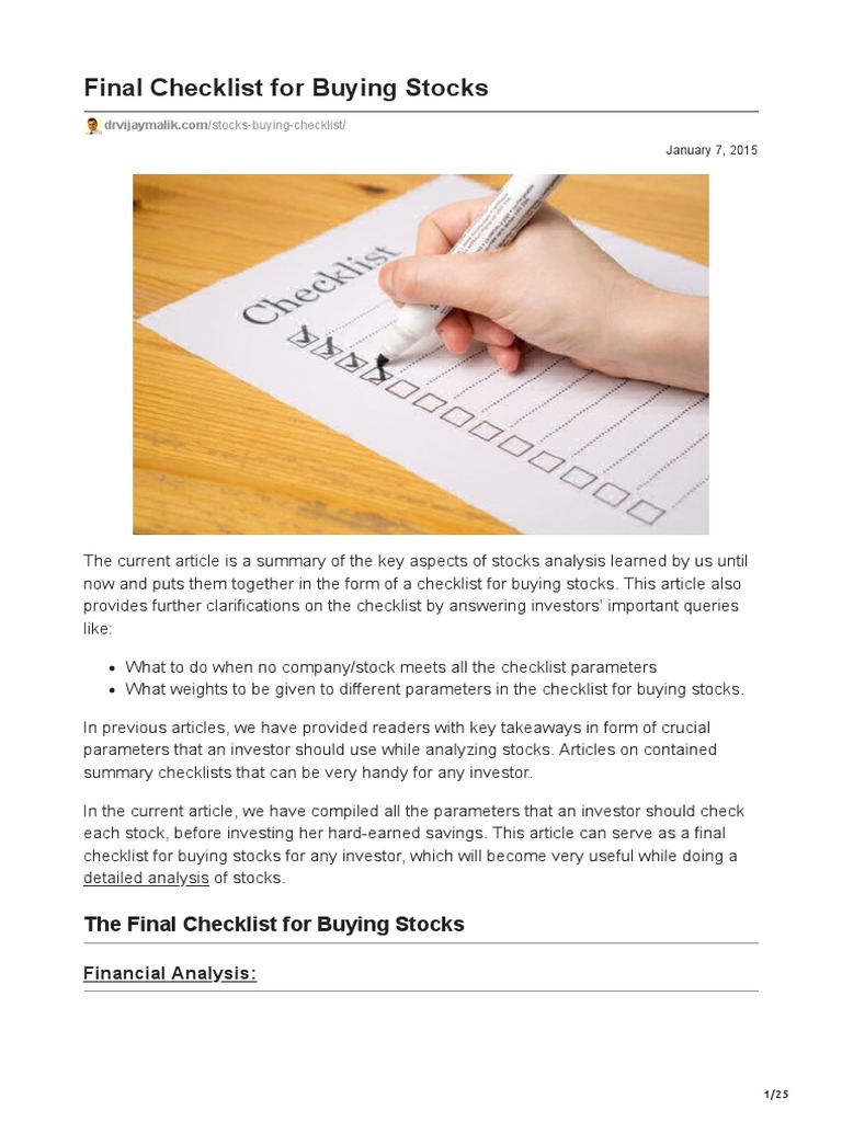 Final Checklist For Buying Stocks | Download Free PDF | Investing ...