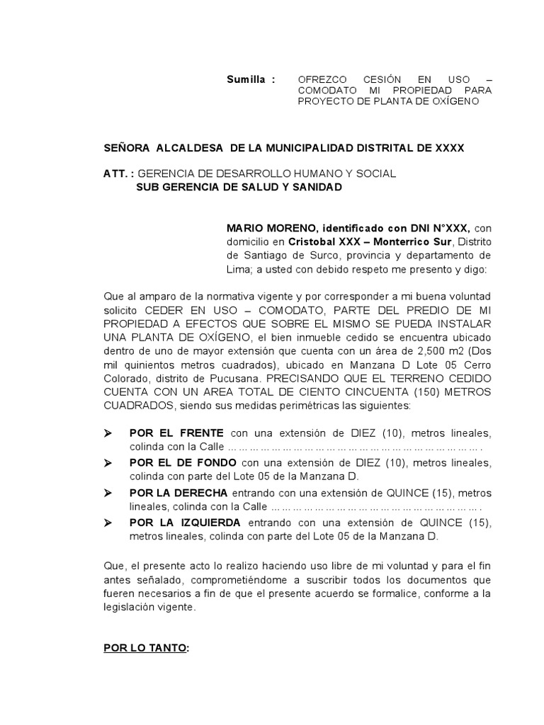 Modelo de Solicitud de Cesion en Uso | PDF