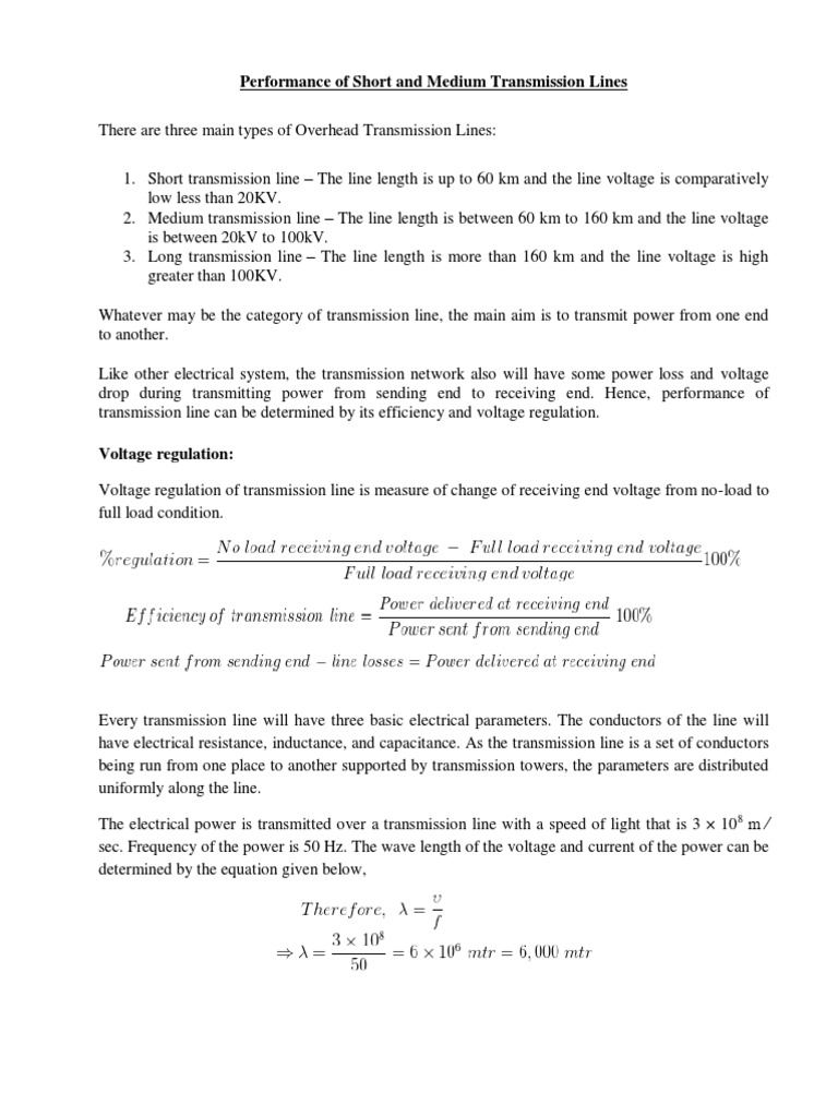 Perfermance of Short & Medium Transmission Lines | PDF