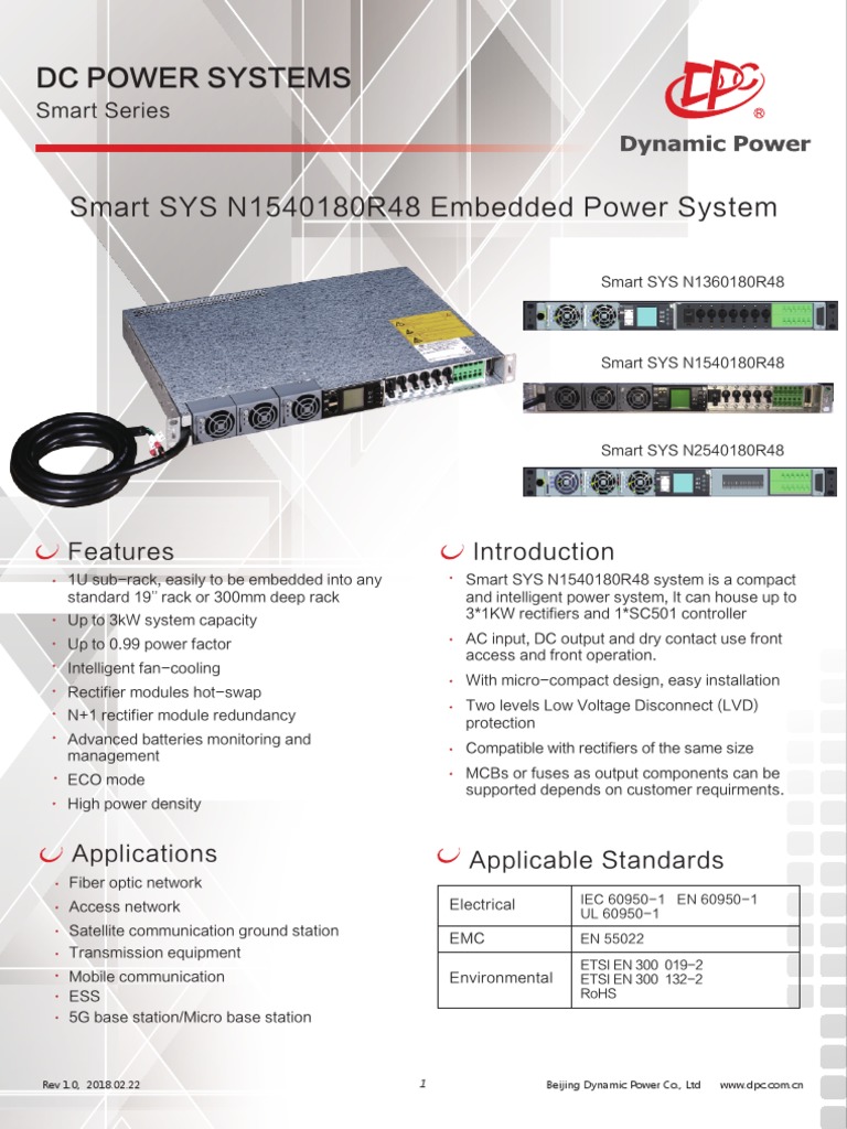 Smart SYS N1540180R48 - Datasheet - 180222 | PDF | Rectifier | Power Supply