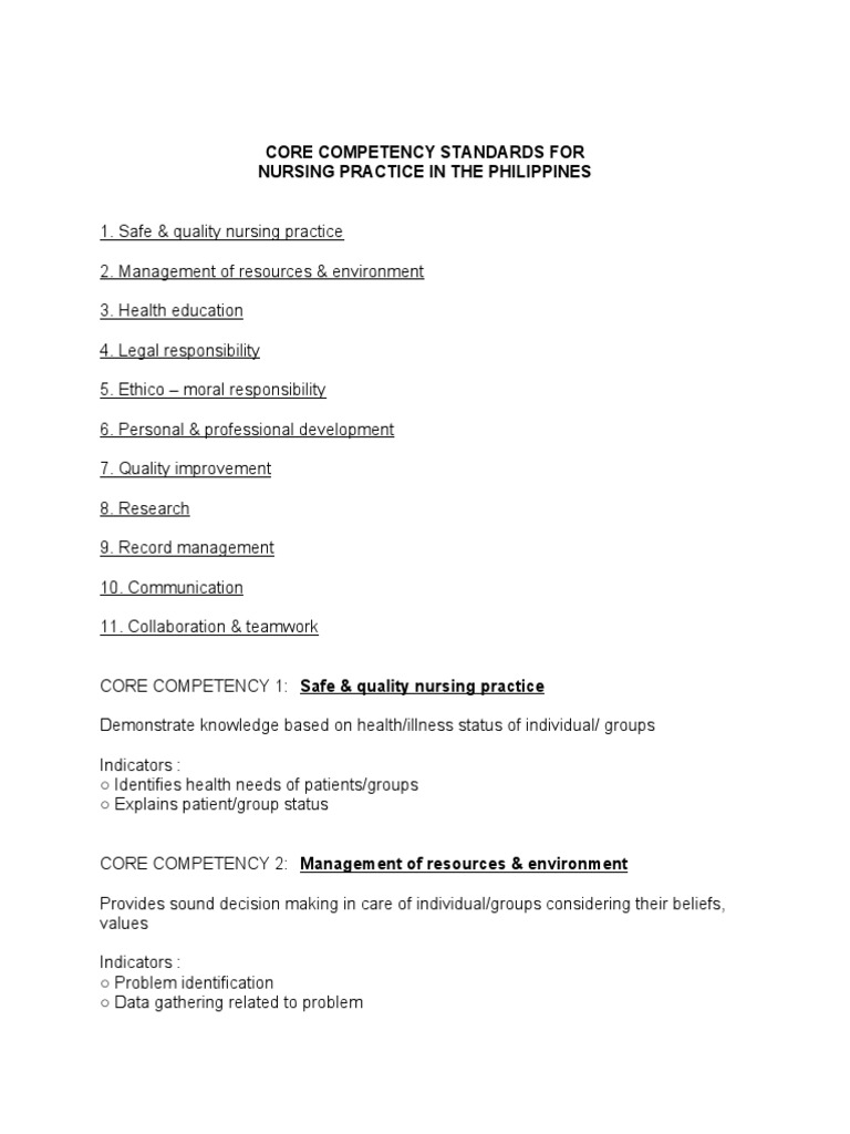 11 Core Competencies in Nursing | PDF | Nursing | Patient