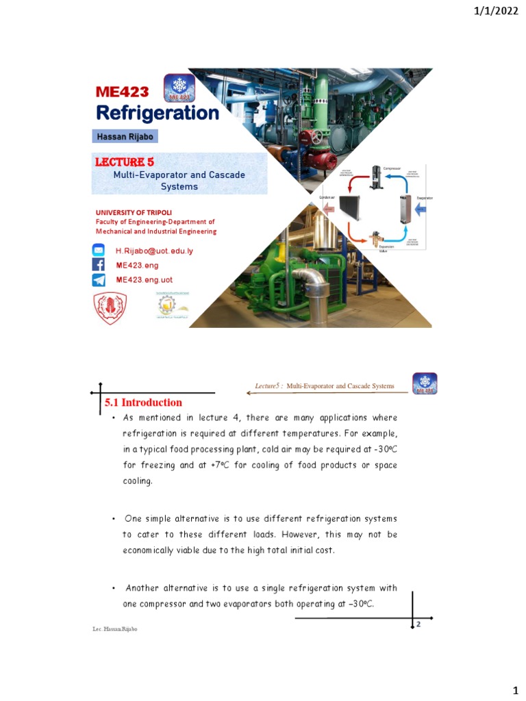 Multi-Evaporator and Cascade Systems | PDF | Refrigeration | Enthalpy
