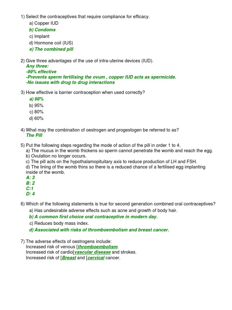 Contraceptives - and - HRT Answers | PDF | Combined Oral Contraceptive ...