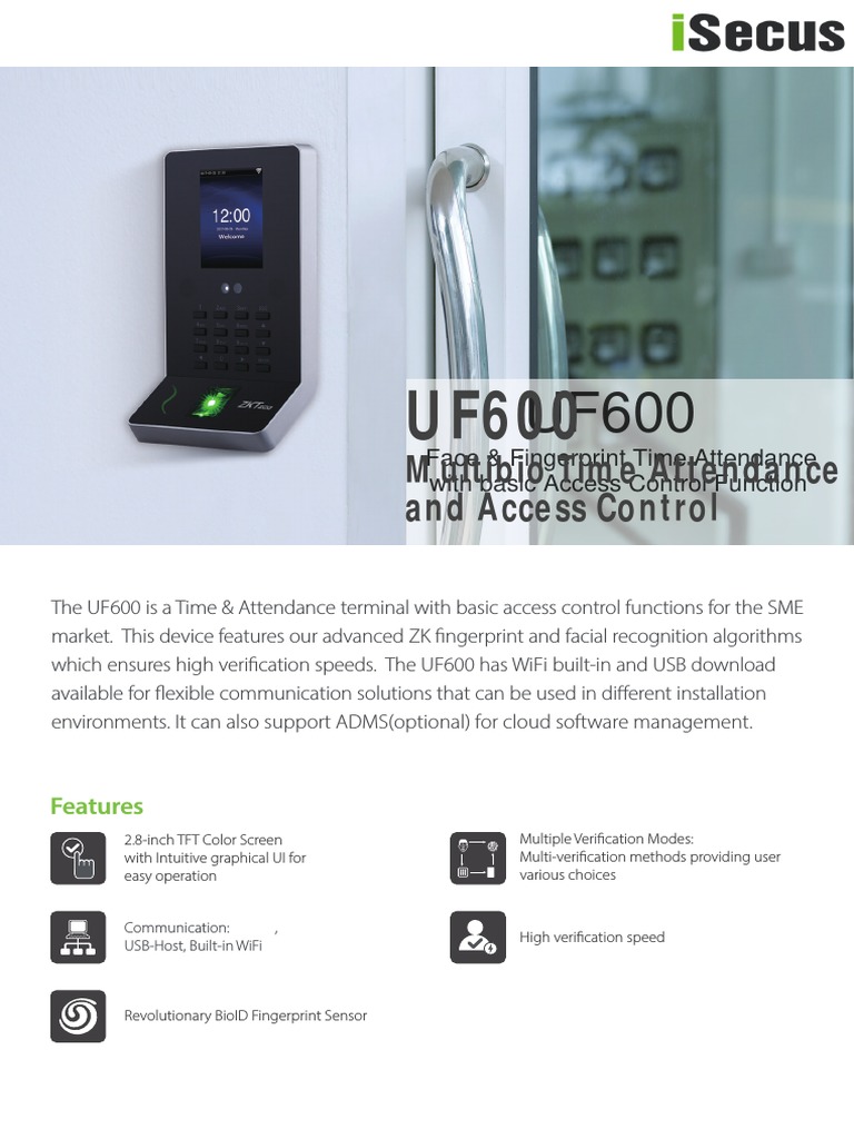UF600 Multibio Time Attendance and Access Control | Download Free PDF ...
