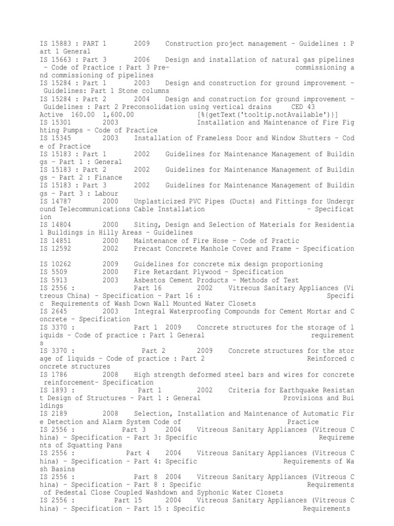 Bis Codes For Construction | PDF | Concrete | Building Engineering
