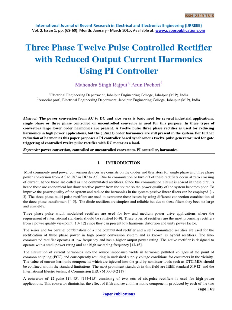 Three Phase Twelve Pulse Controlled Rectifier With Reduced Output