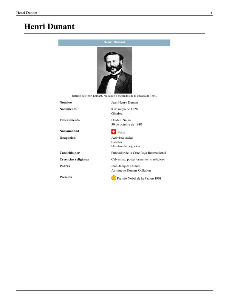 Biografía de Henri Dunant, fundador de la Cruz Roja | PDF