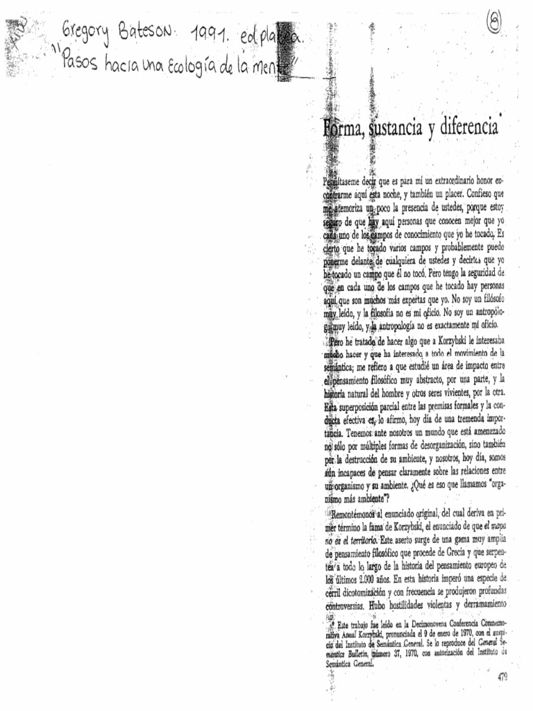 3a Bateson Forma Subsancia y Diferencia | PDF