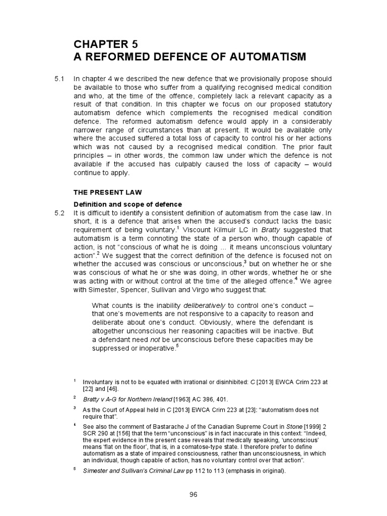 Automatism Discussion Paper | PDF | Mens Rea | Insanity Defense