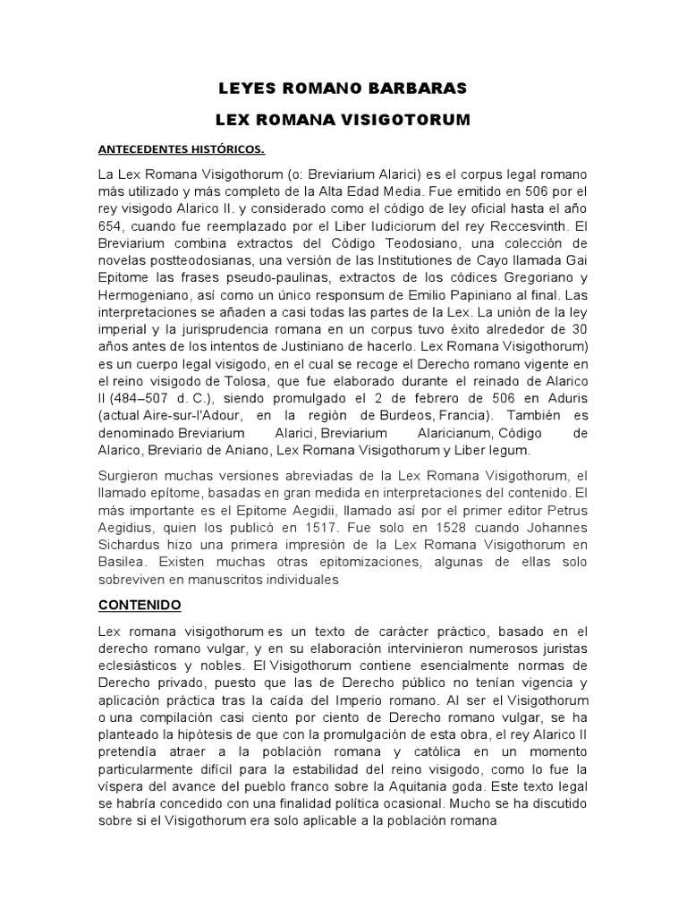 Códigos Legales Visigodos y Burgundios | PDF | Antigüedad tardía ...