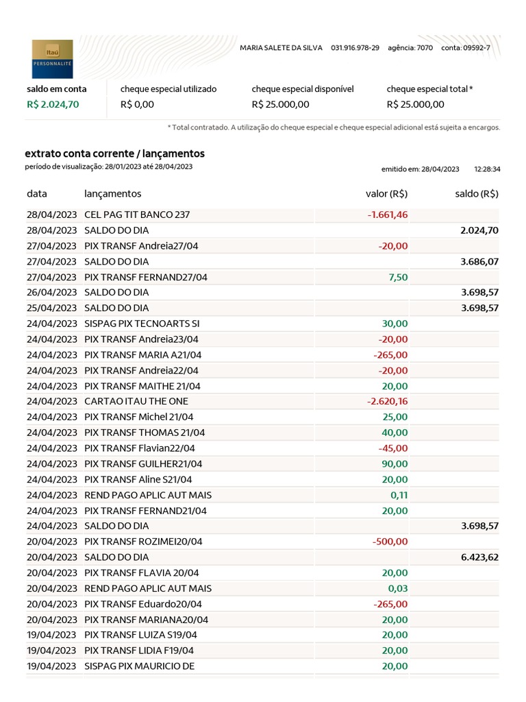 Itau Extrato 012023 | PDF | Economias | Economia financeira