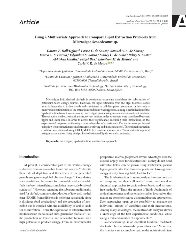 Using A Multivariate Approach To Compare Lipid Extraction Protocols From Microalgae Scenedesmus ...