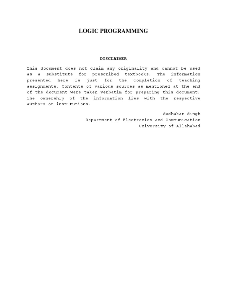 Logic Programming Pdf Proposition First Order Logic