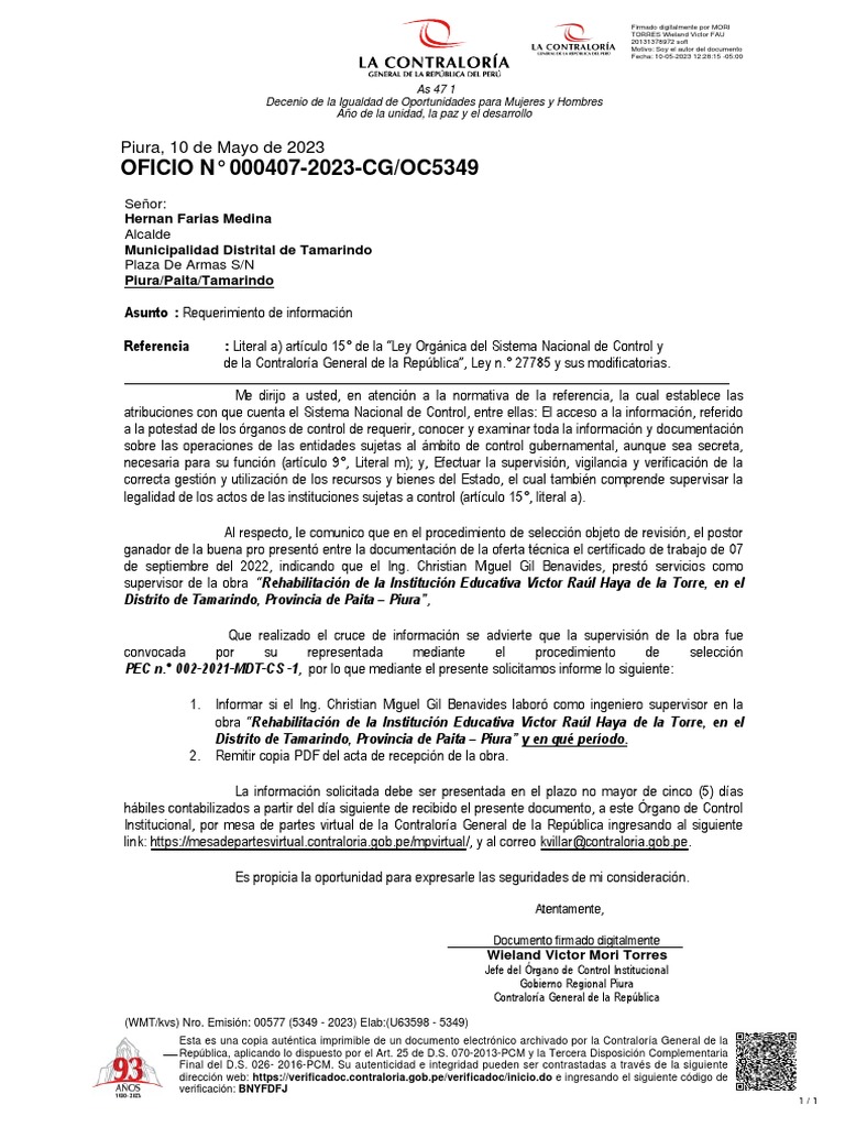Oficio 000407 2023 Oc5349 | PDF | Gobierno