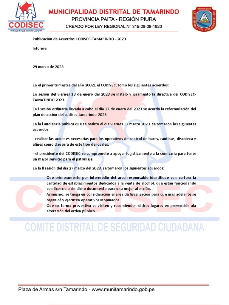 Acuerdos CODISEC-Tamarindo 2023 | PDF | Negocios | Hogar, jardinería y ...