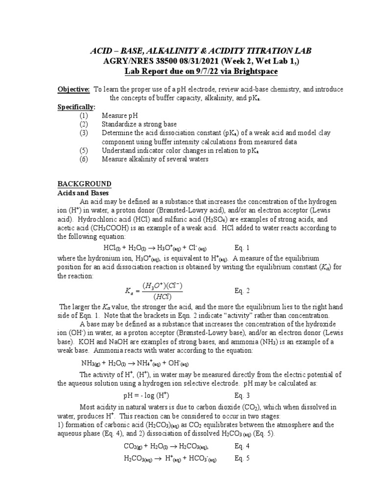 Week 2_Acid-base Alkalinity Acidity Titration Lab Fall 2022 2 | PDF ...