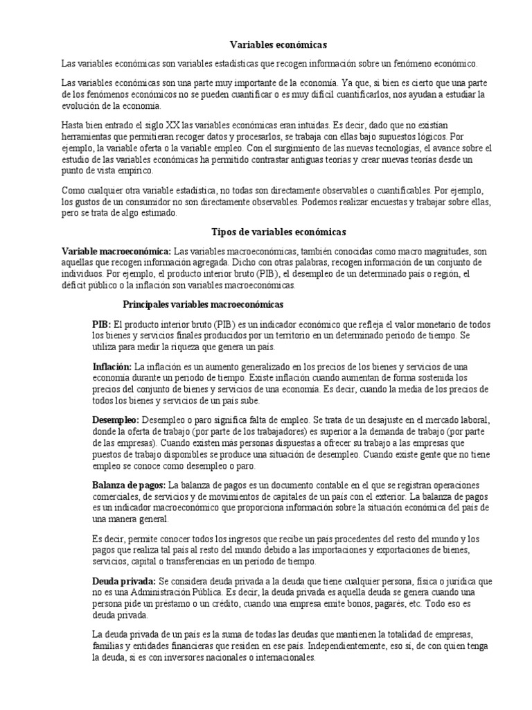 Variables Económicas | PDF | Deuda gubernamental | Macroeconómica