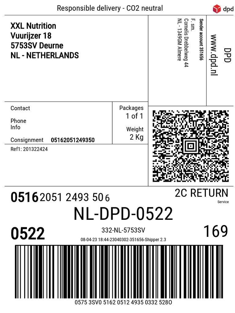 NL-DPD-0522: 2051 2493 50 2C Return | PDF