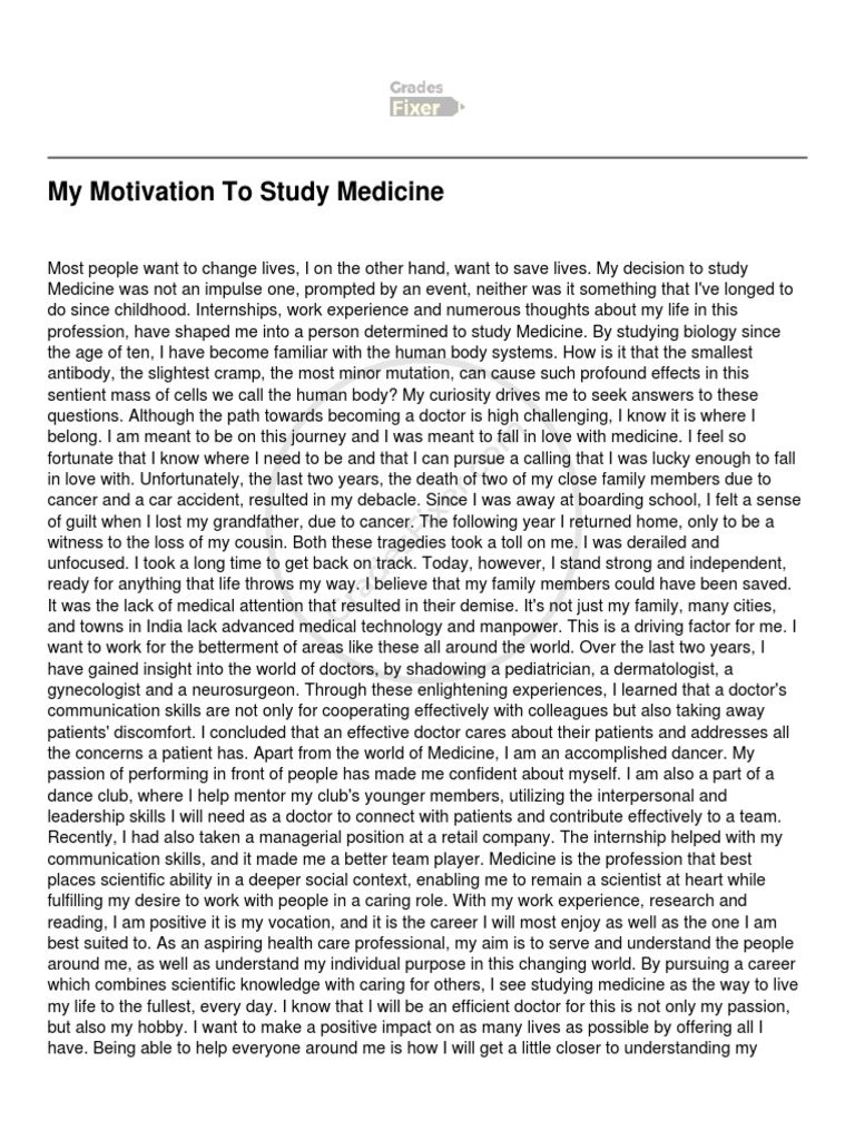 My Motivation To Study Medicine | PDF