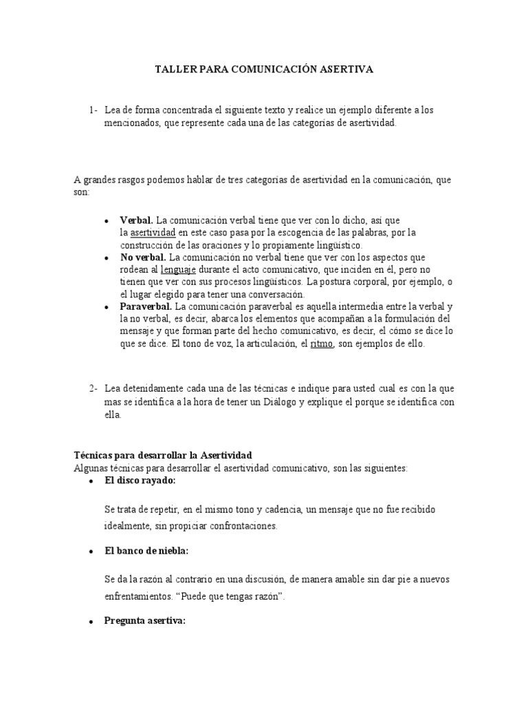 Taller para Comunicación Asertiva 1 | PDF
