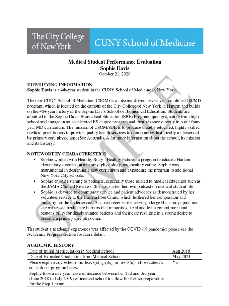 Csom Sample Mspe 2020 Pdf Medical School Doctor Of Medicine