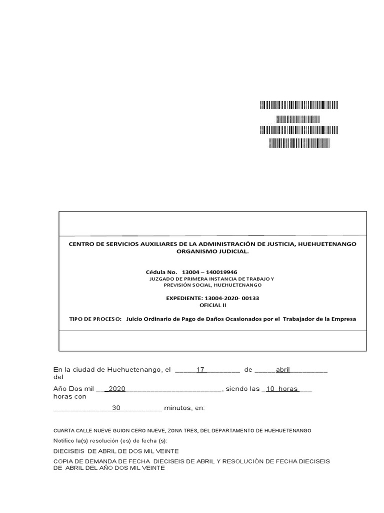 Cédula de Notificación de La Patrona | PDF | Ley Pública | Justicia Cédula de Notificación de La Patrona | PDF | Ley Pública | Justicia