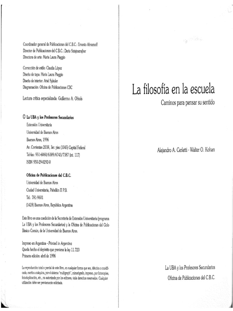 Cerletti y Kohan. La Filosofia en La Escuela | PDF