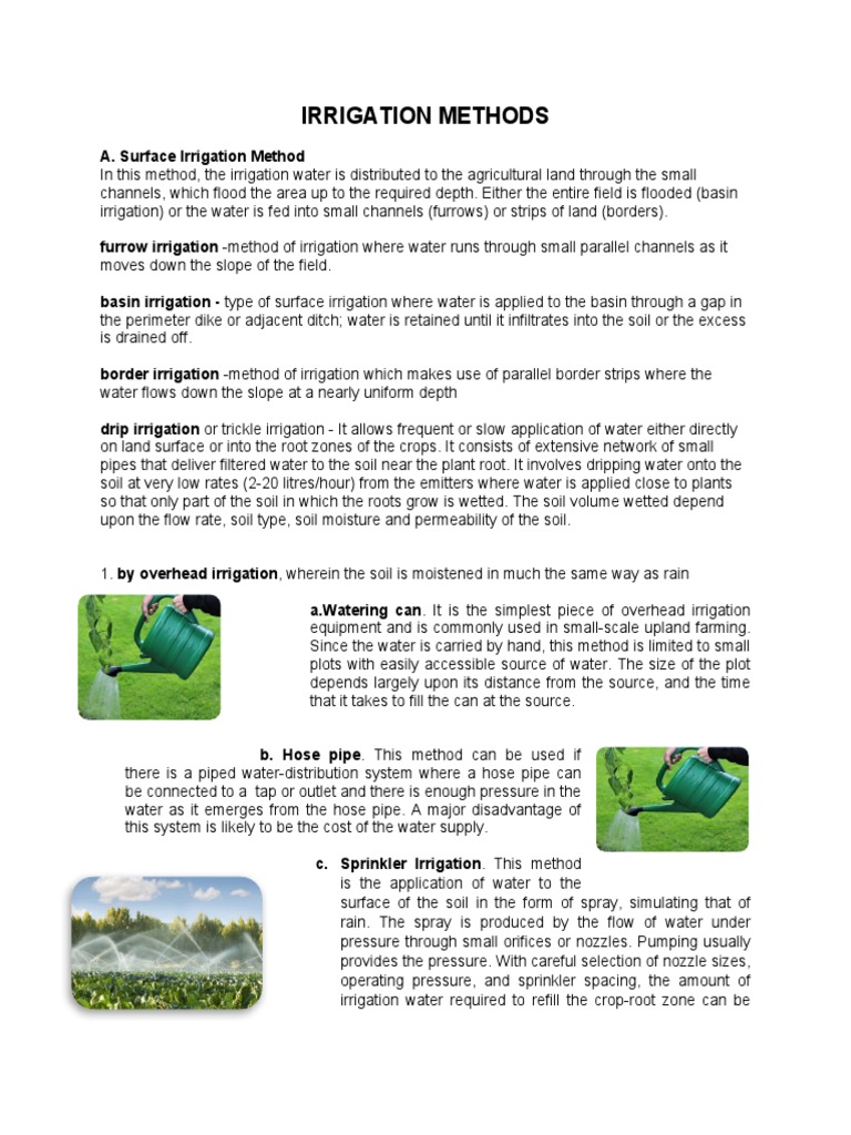 UNIT V. Irrigation Methods | PDF | Irrigation | Soil