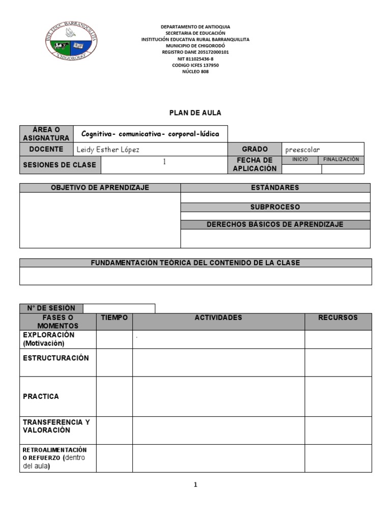 Formato Plan de Aula | PDF