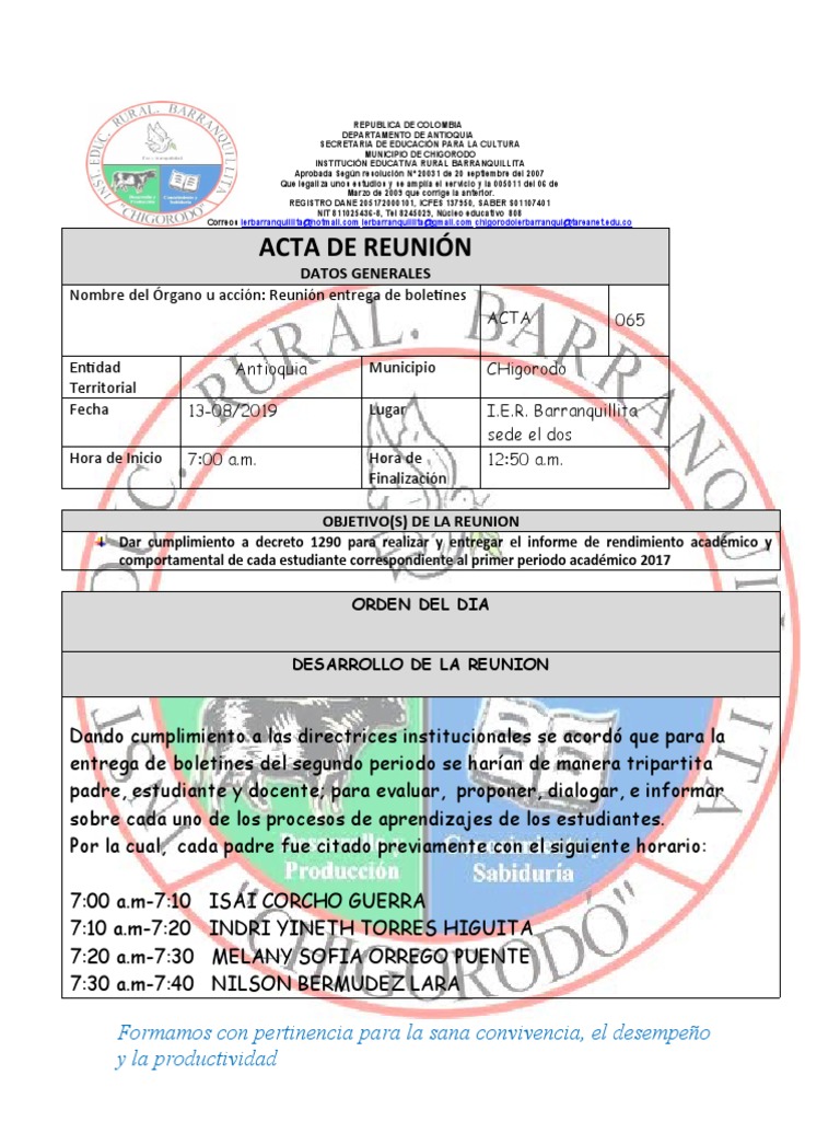 Acta #17 Reunion Entrega de Boletines | PDF | Colombia
