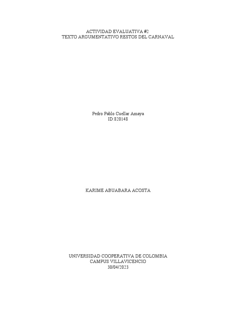 ACTIVIDAD 2 HUMANIDADES Pedro Cuellar | PDF | Carnaval