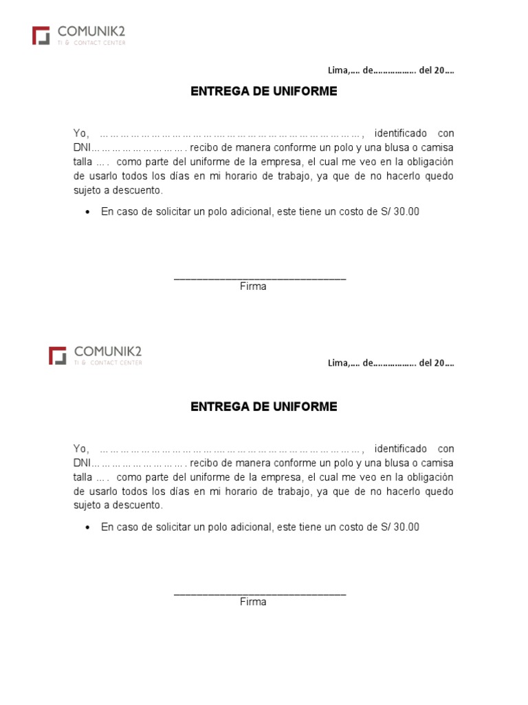 Formato de Entrega de Uniformes | PDF | Crecimiento personal y profesional | Finanzas y dinero