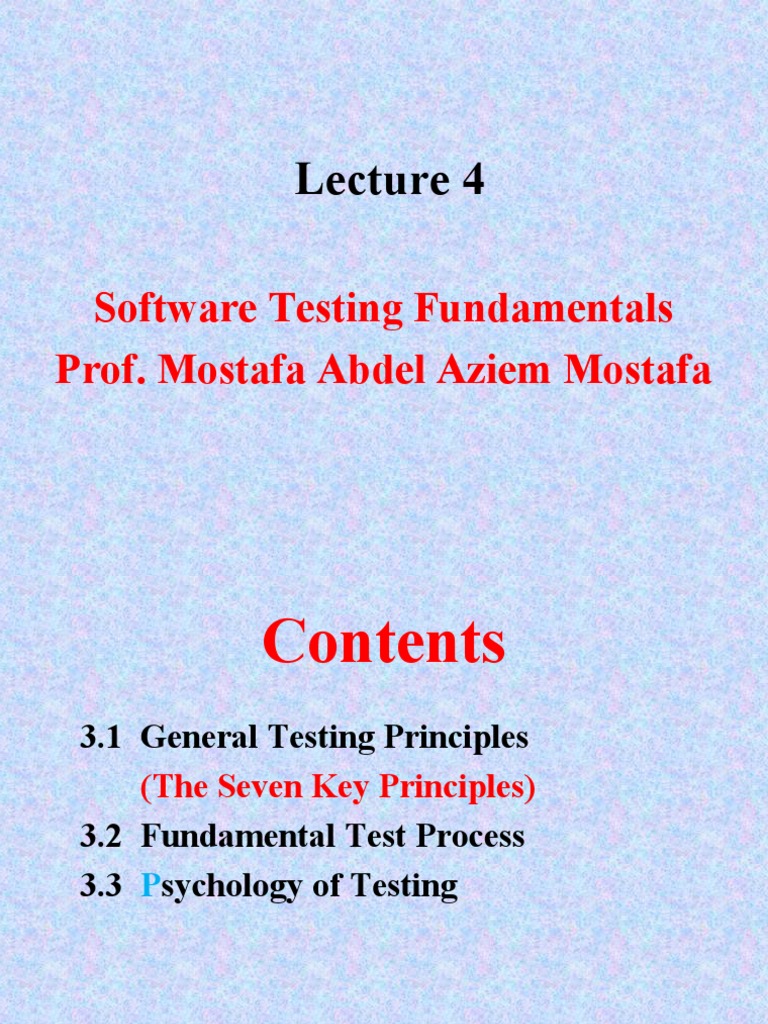 Lect 4 Software Testing Fundamentals | PDF | Software Testing ...
